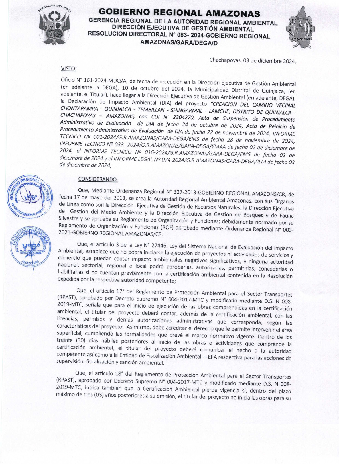 RESOLUCION DIRECTORAL N° 083-2024 GOBIERNO REGIONAL AMAZONAS | SINIA